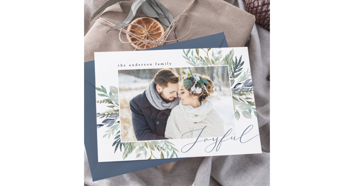 Elegant Winter Foliage Frame | Holiday Photo Card | Zazzle