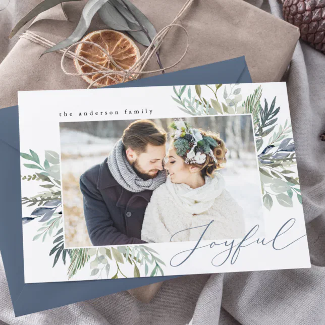 Elegant Winter Foliage Frame | Holiday Photo Card | Zazzle