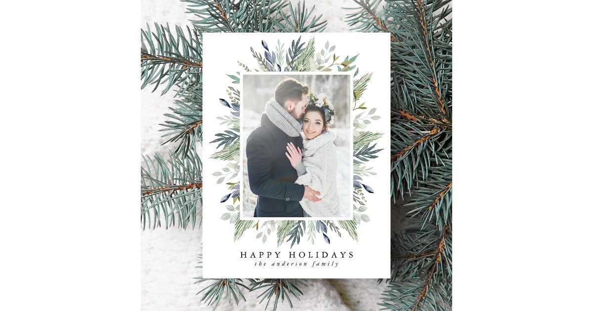Elegant Winter Foliage Frame Holiday Photo Postcard | Zazzle