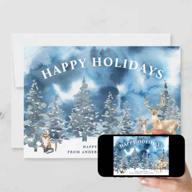 Elegant Winter Forest Business Holiday Card | Zazzle