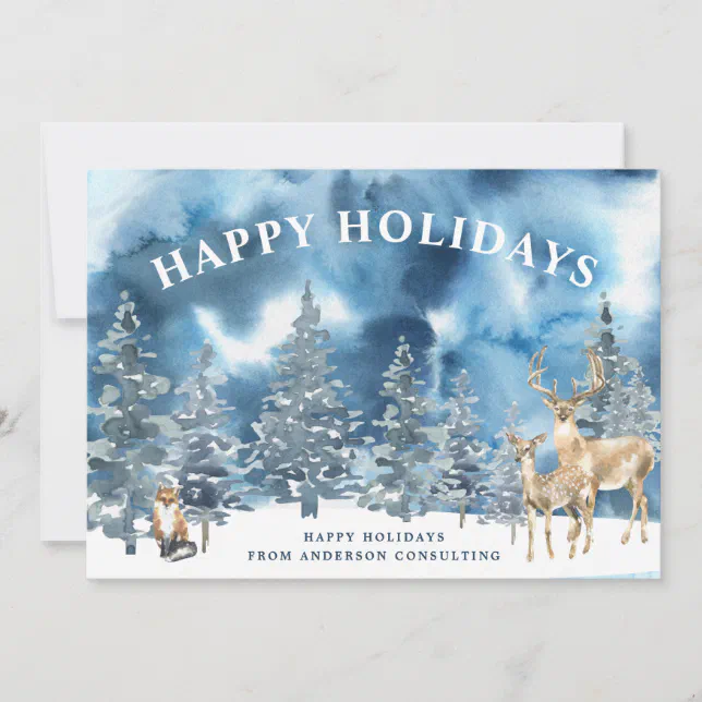 Elegant Winter Forest Business Holiday Card | Zazzle