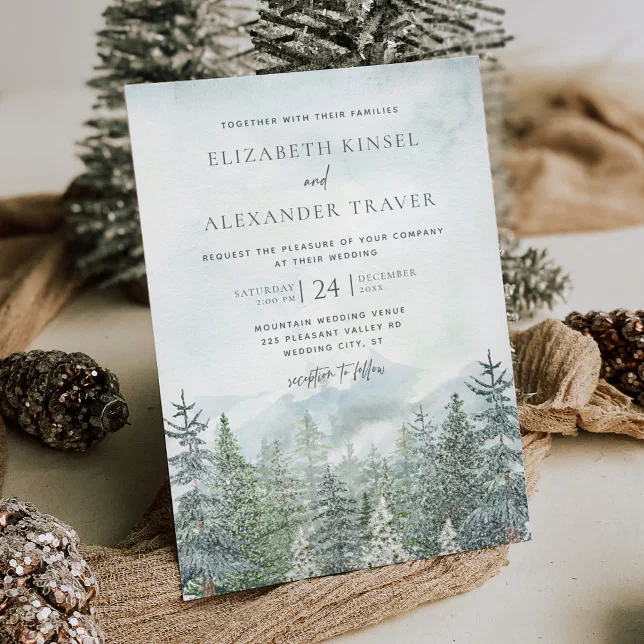 Elegant Winter Forest Pine Trees Wedding Invitation | Zazzle