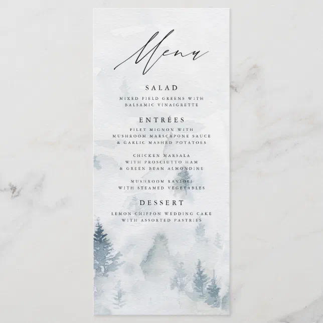 Elegant Winter Forest Wedding Menu Card | Zazzle
