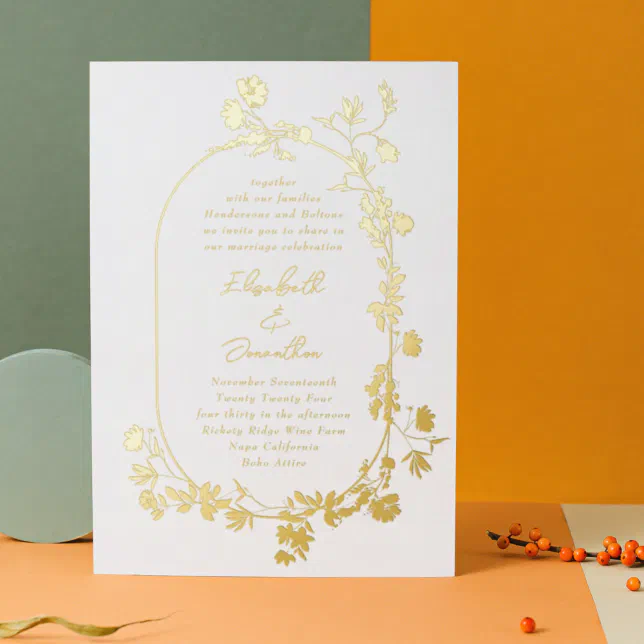 Elegant Winter Frame Wreath Floral Silver Foil Inv Foil Invitation | Zazzle