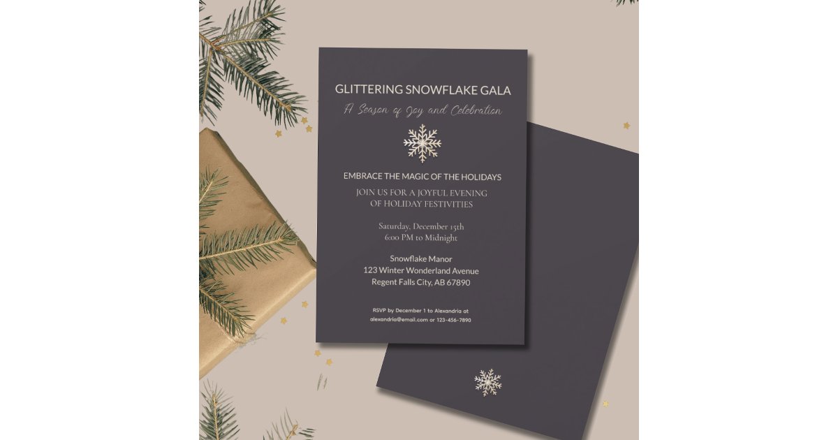 Elegant Winter Gala Invitation Champagne Snowflake | Zazzle