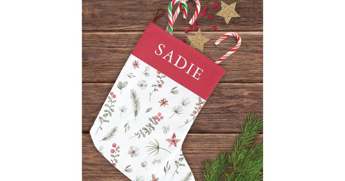 Elegant Winter Greenery Botanical White Large Christmas Stocking | Zazzle