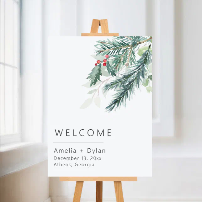 Elegant Winter Greenery Wedding Welcome Sign | Zazzle