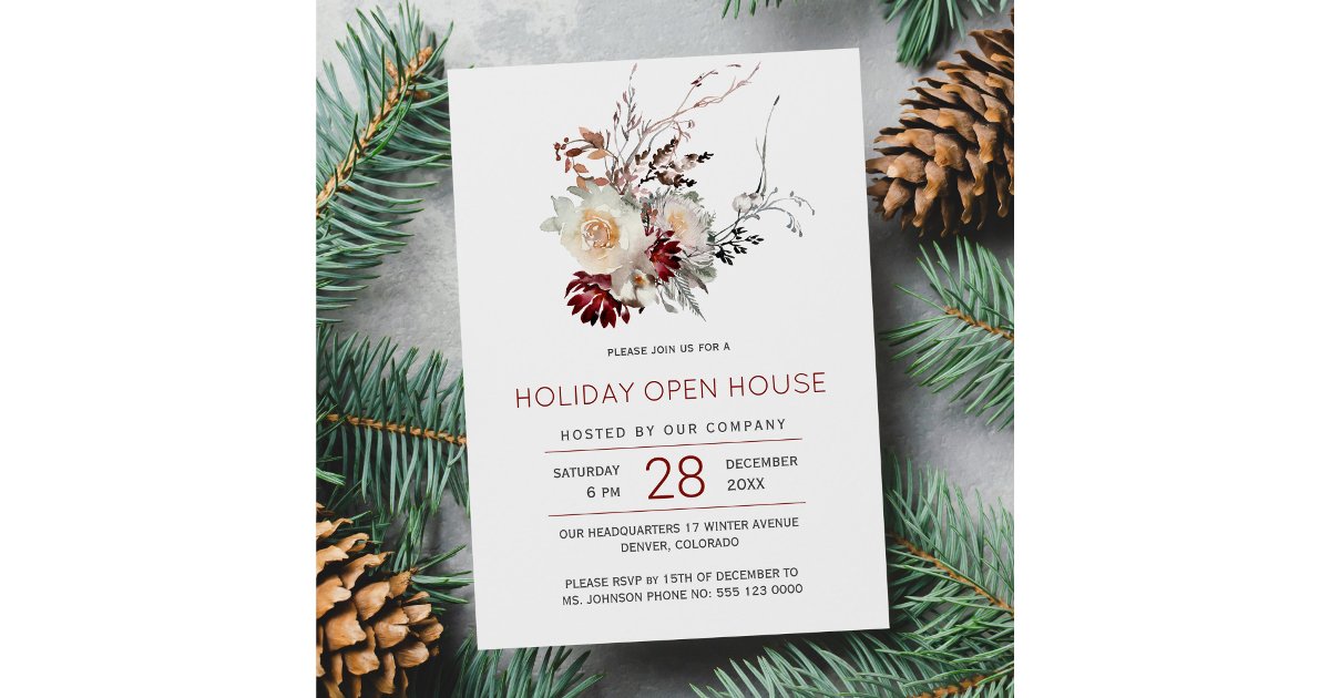 Elegant winter holiday open house invitation | Zazzle