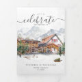 Elegant Winter Mountain Ski Chalet Wedding Tri-Fold Invitation | Zazzle