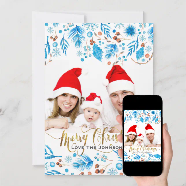 Elegant Winter Pattern Custom Photo Christmas Holiday Card | Zazzle