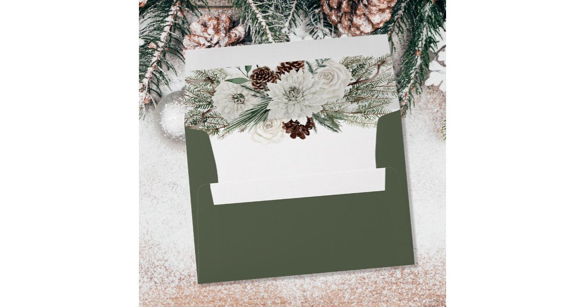 Elegant Winter Pine Cone Wedding Return Address Envelope | Zazzle