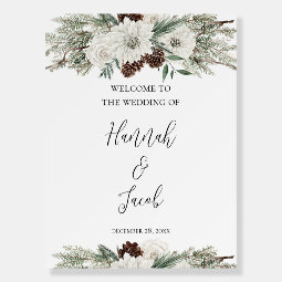 Elegant Winter Pine Cone Wedding Welcome Sign | Zazzle