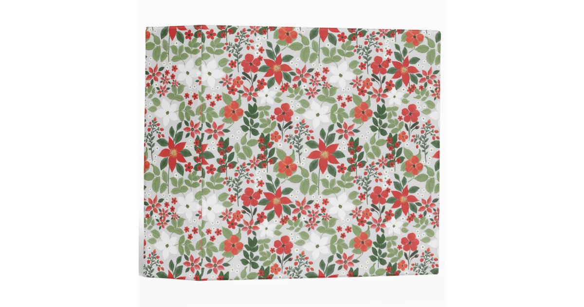 Elegant Winter Red White Floral Painting 3 Ring Binder | Zazzle