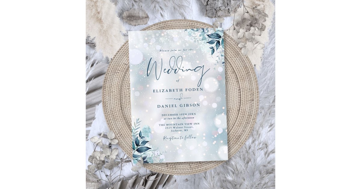 Elegant Winter Snowflakes Floral Wedding Invitation | Zazzle
