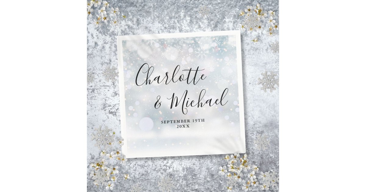 Elegant Winter Snowflakes Signature Script Napkins | Zazzle
