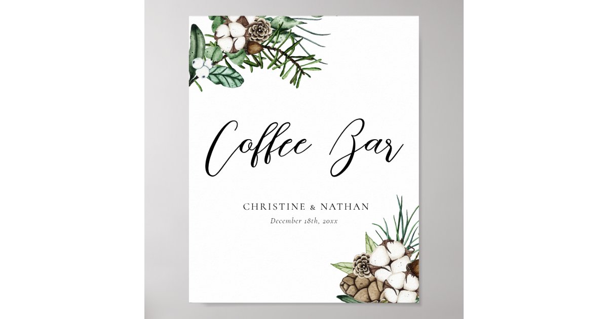 Elegant Winter Wedding Coffee Bar Sign | Zazzle