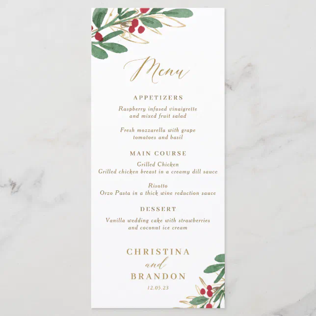 Elegant Winter Wedding Menu or Christmas Menu | Zazzle