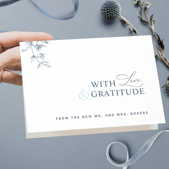 Elegant With Love and Gratitude Blue Thank You | Zazzle