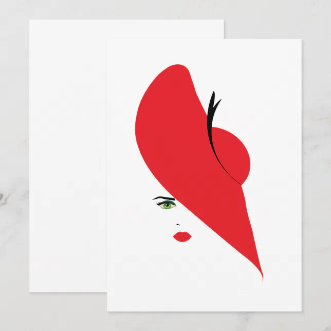 elegant woman with red hat invitation | Zazzle