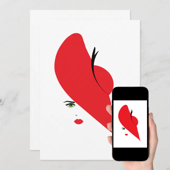 elegant woman with red hat invitation | Zazzle