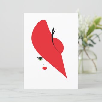 elegant woman with red hat invitation | Zazzle