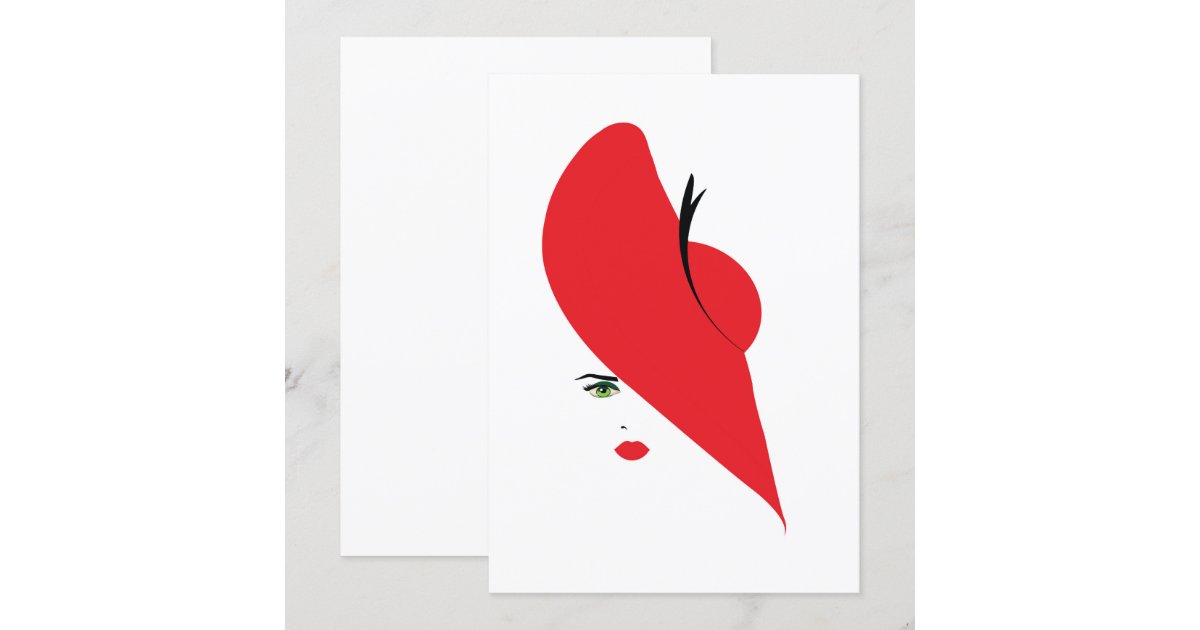elegant woman with red hat invitation | Zazzle
