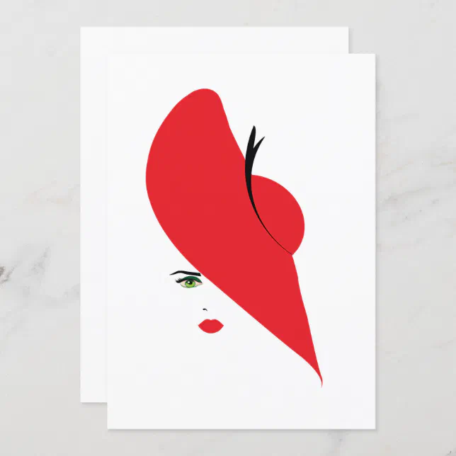 elegant woman with red hat invitation | Zazzle