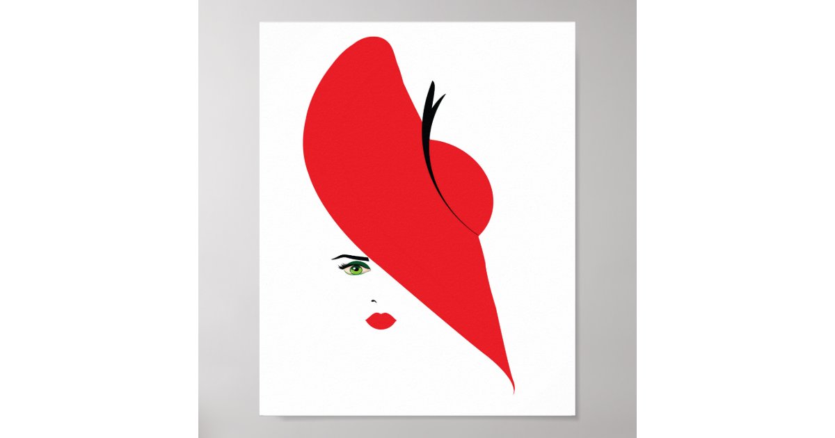 elegant woman with red hat poster | Zazzle
