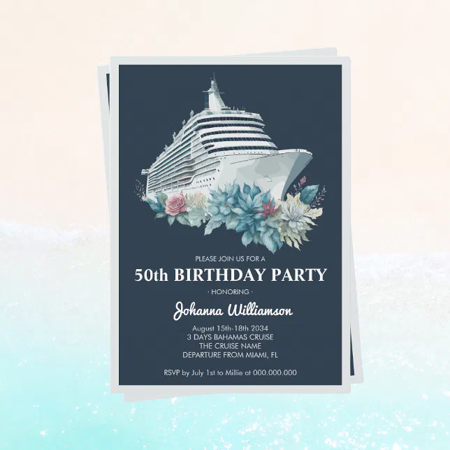 Elegant Women 50th Birthday Party Cruise Ship Trip Invitation | Zazzle