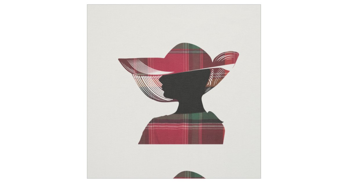 Elegant Women Silhouette Hat Madras Plaid Pattern Fabric | Zazzle