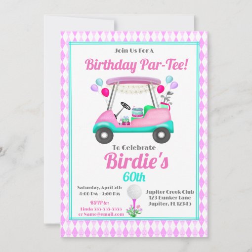 Elegant Women's Golf Party Cart Birthday Invitation | Zazzle