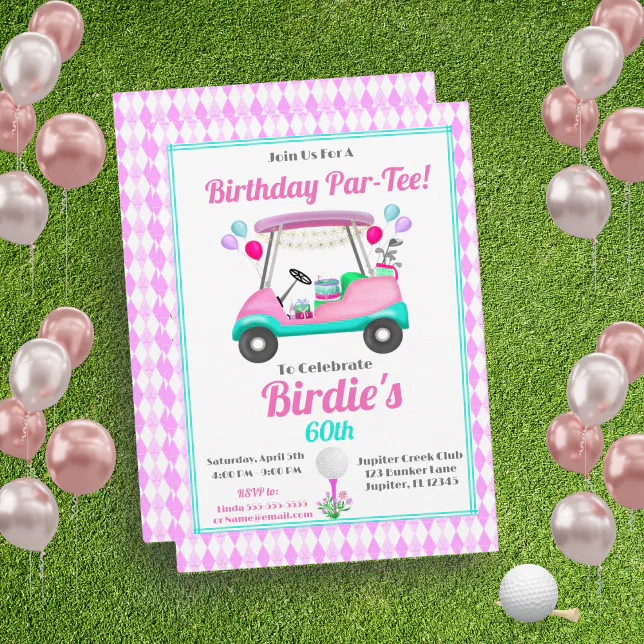 Elegant Women's Golf Party Cart Birthday Invitation | Zazzle