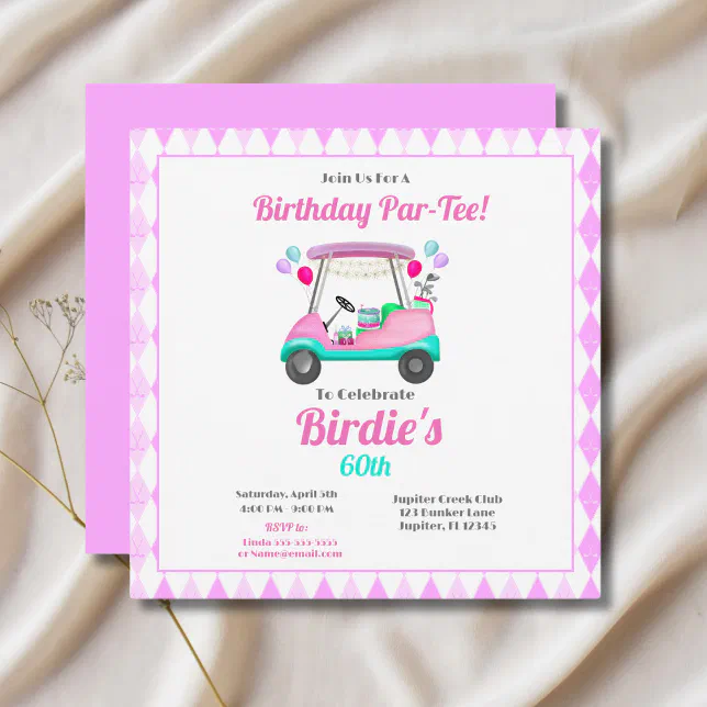 Elegant Women's Golf Party Cart Birthday Invitation | Zazzle