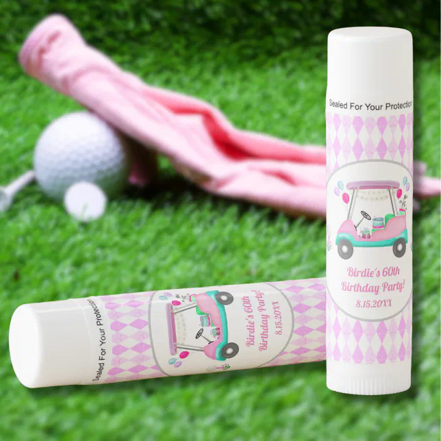 Elegant Women's Golf Party Cart Birthday Paper Lip Balm | Zazzle
