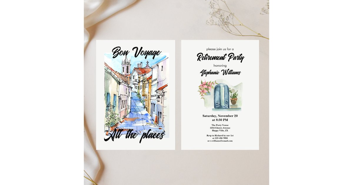 Elegant Womens Retirement Bon Voyage Invitation | Zazzle