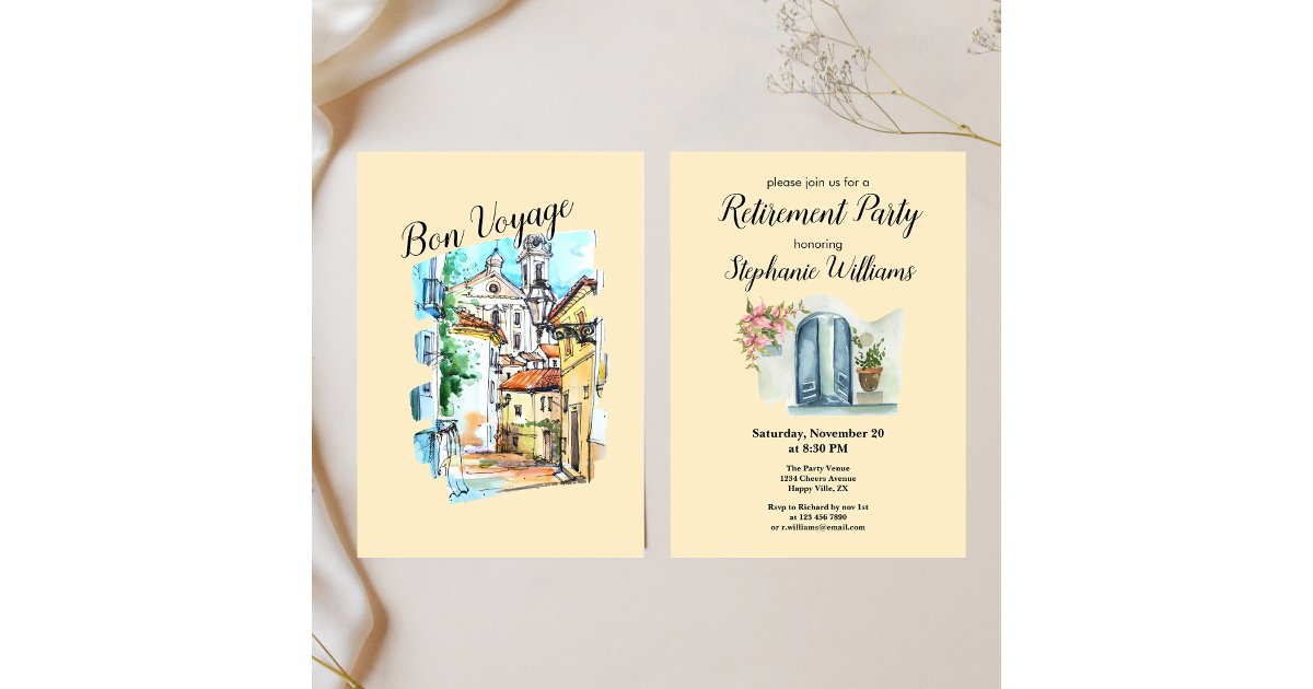 Elegant Womens Retirement Bon Voyage Party Invitation | Zazzle