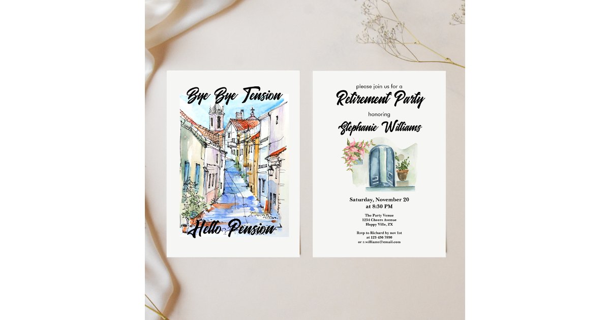 Elegant Womens Retirement Bye Bye Tension Invitation | Zazzle