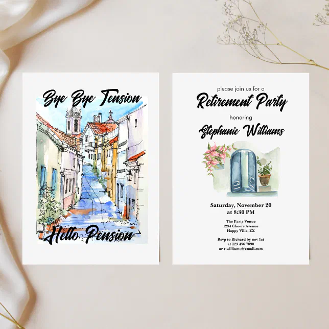 Elegant Womens Retirement Bye Bye Tension Invitation | Zazzle