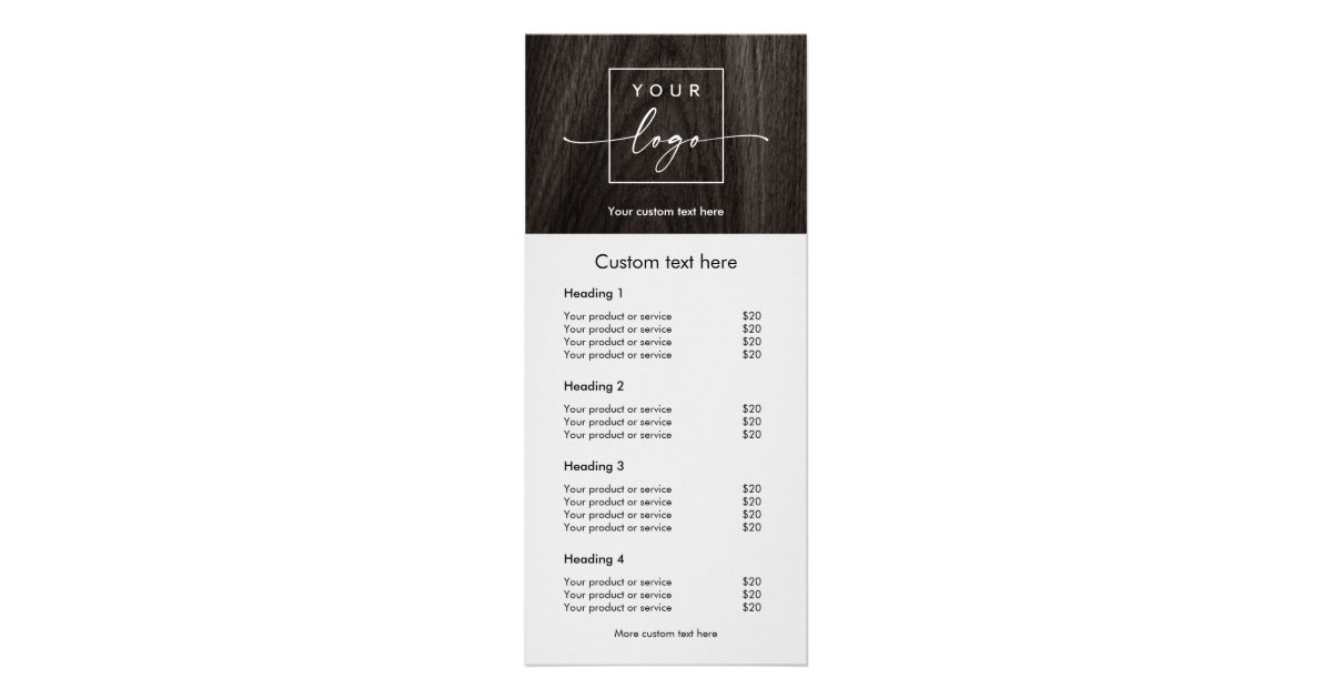 Elegant wood custom logo price list menu | Zazzle