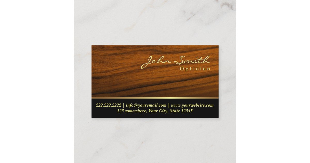 Elegant Wood Grain Optician Business Card | Zazzle