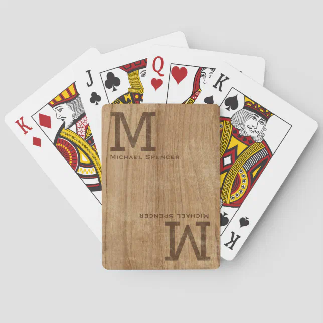 Elegant Wood image texture monogrammed Poker Cards | Zazzle