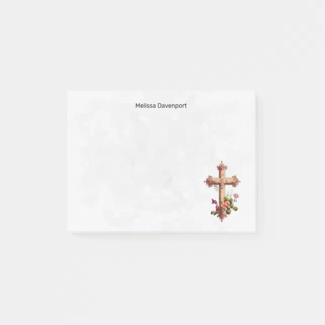 Elegant Wooden Cross with Pink Flowers Post-it Notes | Zazzle
