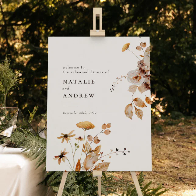 Elegant Woodland Fall Floral Rehearsal Dinner Sign | Zazzle