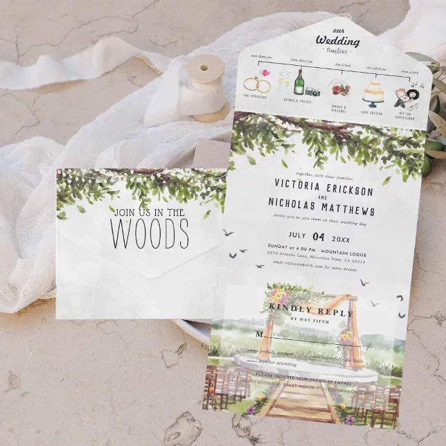 Elegant Woodland Forest | Illustrated Wedding All In One Invitation ...