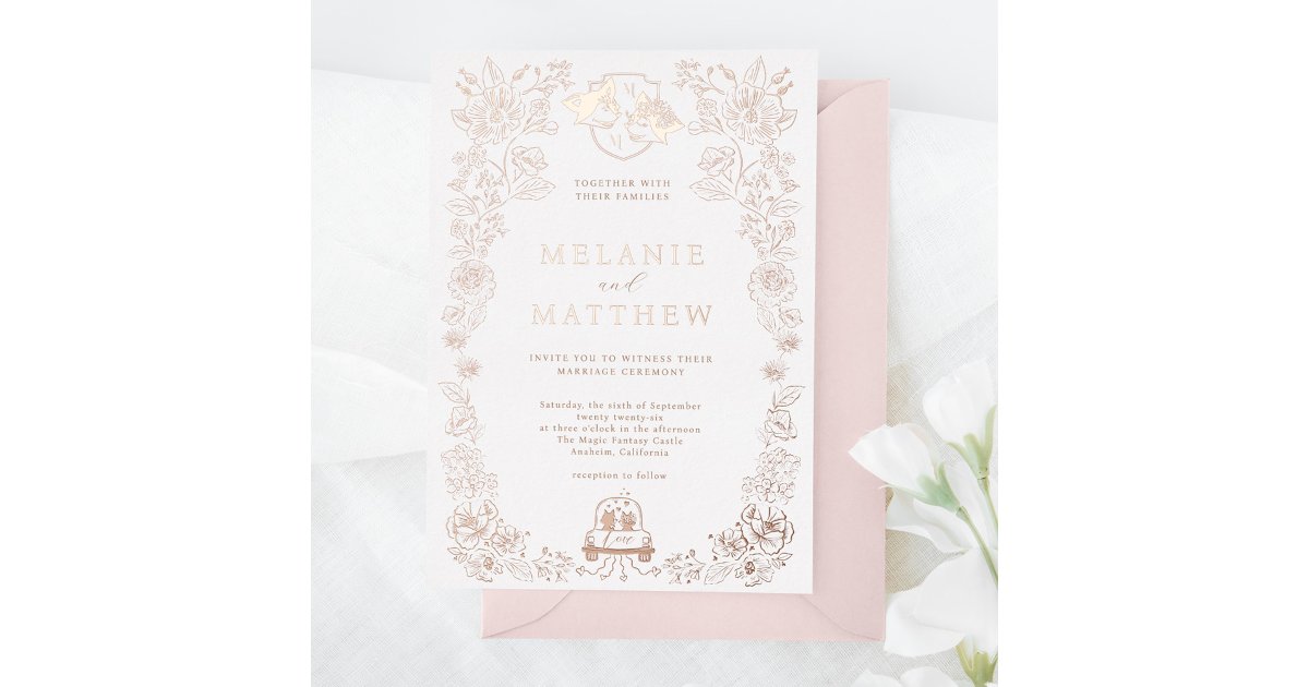 Elegant Woodland Fox Floral Sketch Fairytale Invit Foil Invitation | Zazzle