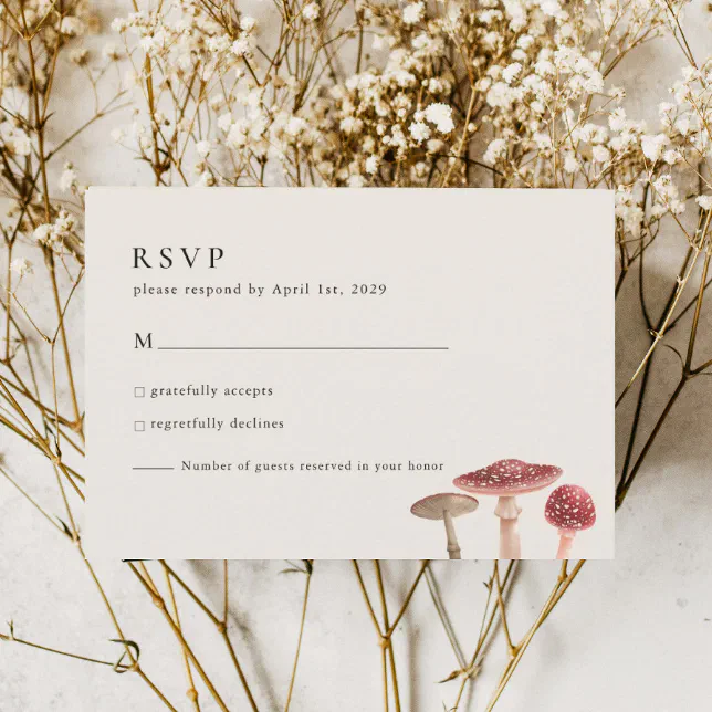 Elegant Woodland Greenery Red Mushroom Wedding RSVP Card | Zazzle