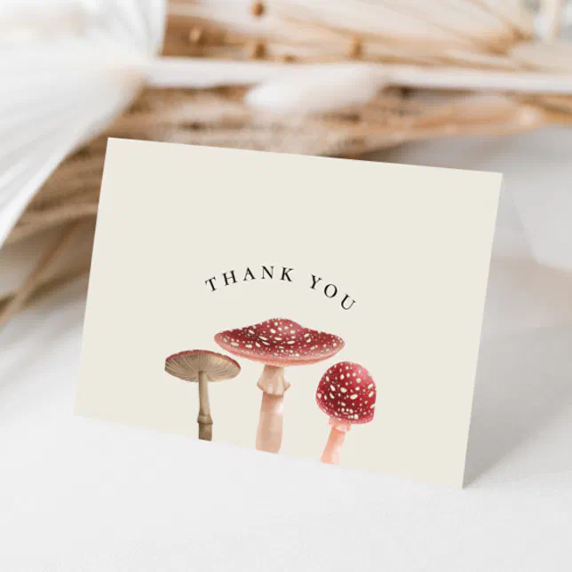 Elegant Woodland Greenery Red Mushroom Wedding Thank You Card | Zazzle