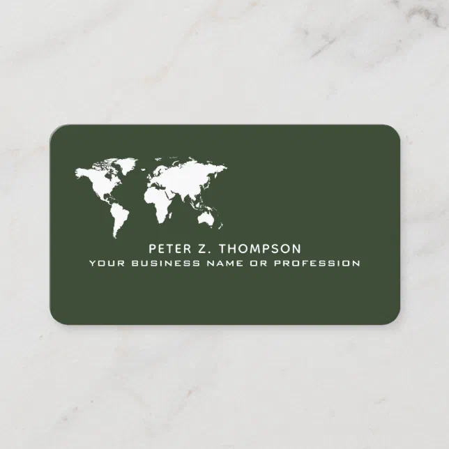 elegant world map international trade green business card | Zazzle