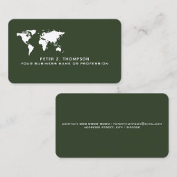 elegant world map international trade green business card | Zazzle