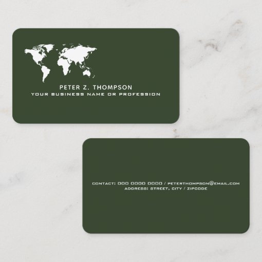 elegant world map international trade green business card | Zazzle